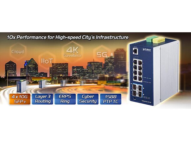 Switch Industri 8-port L3 DIN Planet, IP30,8x1000T+4xSFP - Alcadon AS